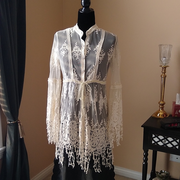 Boston Proper | Tops | Boston Proper Cream Color Lace Tunic | Poshmark
